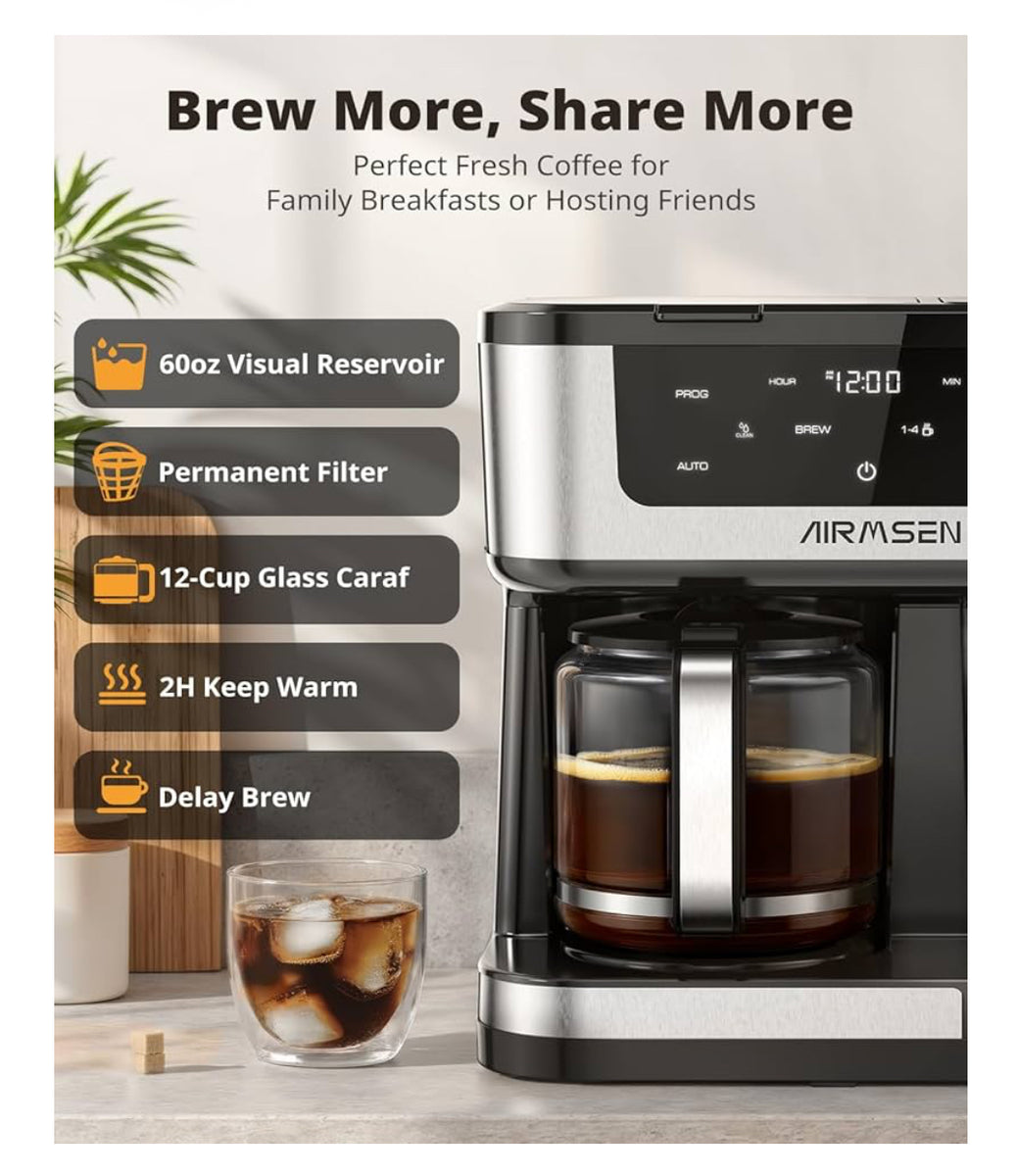 AIRMSEN 12-Cup Programmable Coffee Maker – Single Serve Machine for K ...
