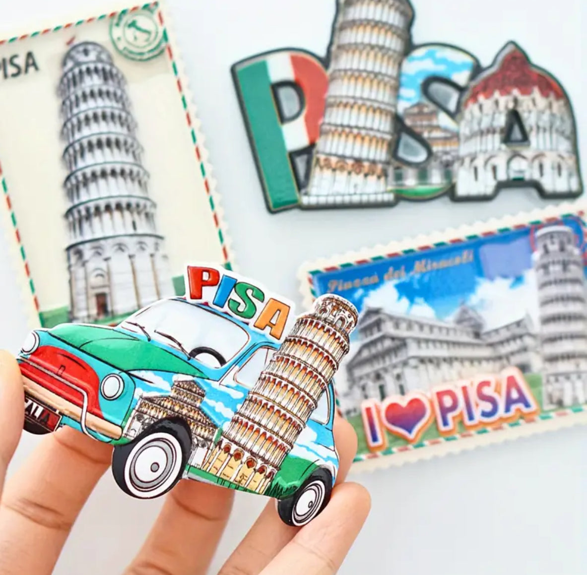 Fiat500 & Pisa Leaning Tower of Italy Refrigerator Magnet – Delizioso ...