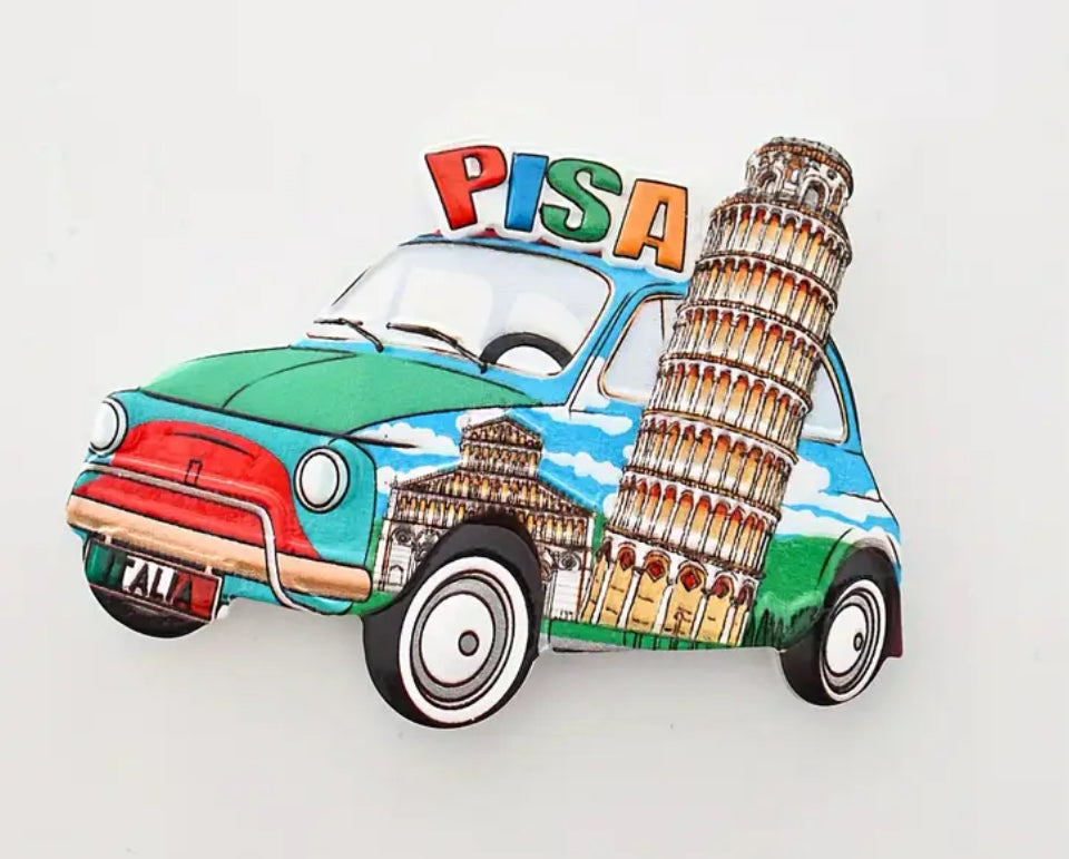 Fiat500 & Pisa Leaning Tower of Italy Refrigerator Magnet – Delizioso ...